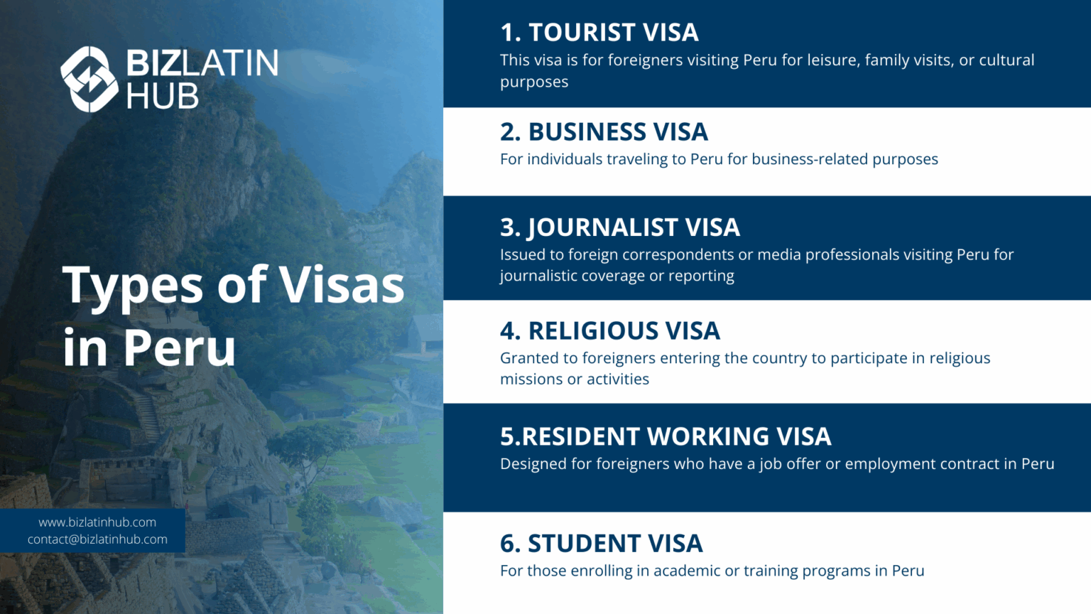 Types of Visas in Peru: A Guide for Foreign Nationals